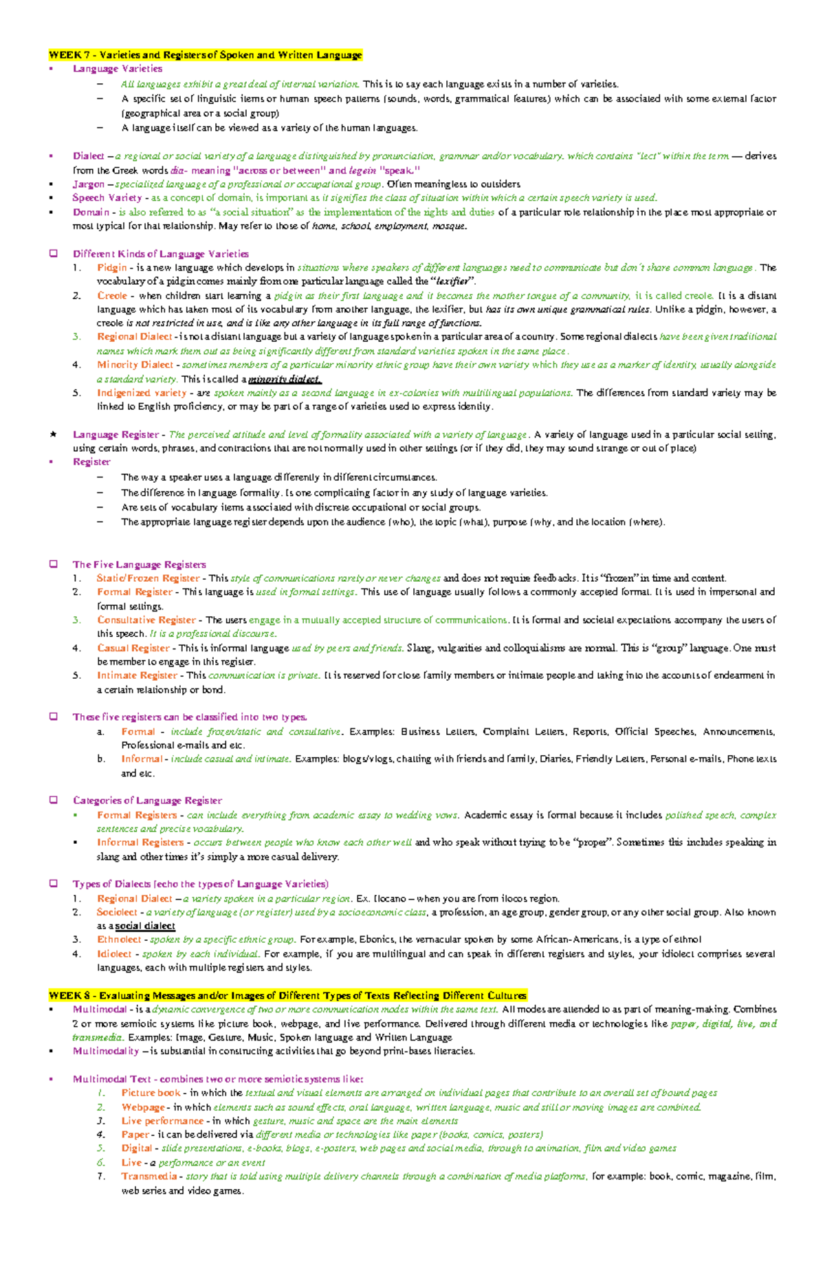 PURC Midterm - WEEK 7 - Varieties and Registers of Spoken and Written ...