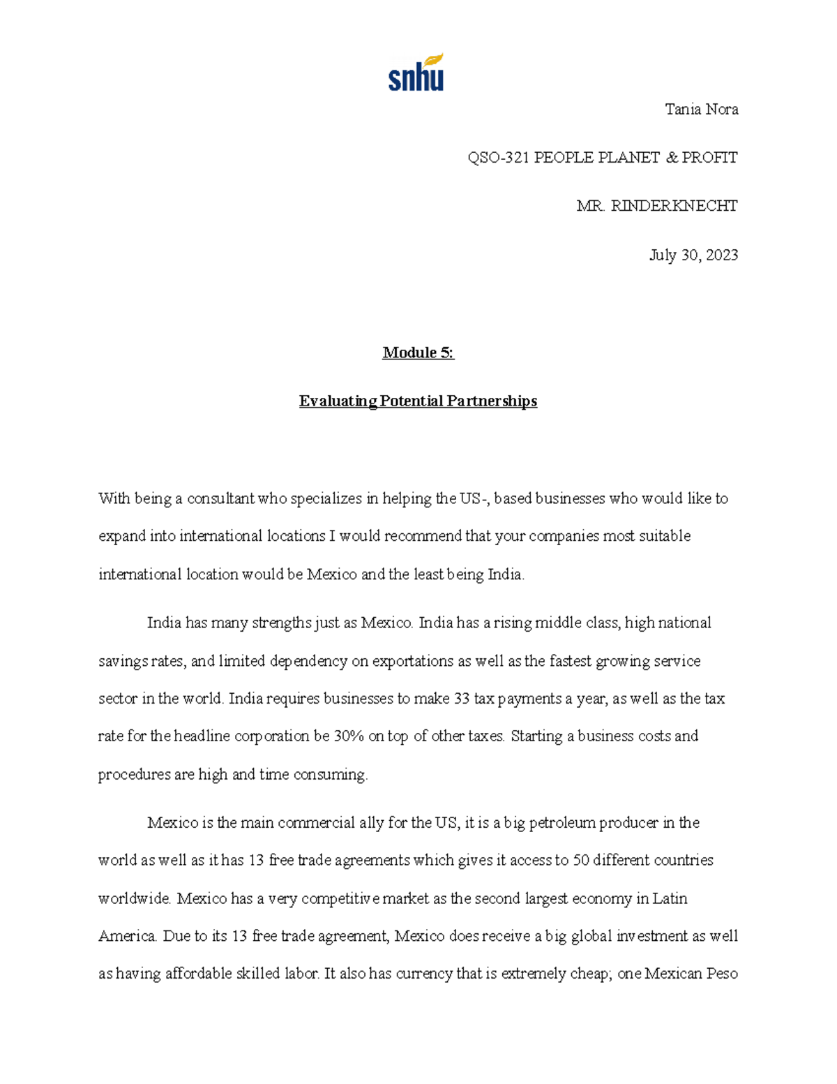 QSO 321 Module 5 TN - n/a - Tania Nora QSO-321 PEOPLE PLANET & PROFIT ...