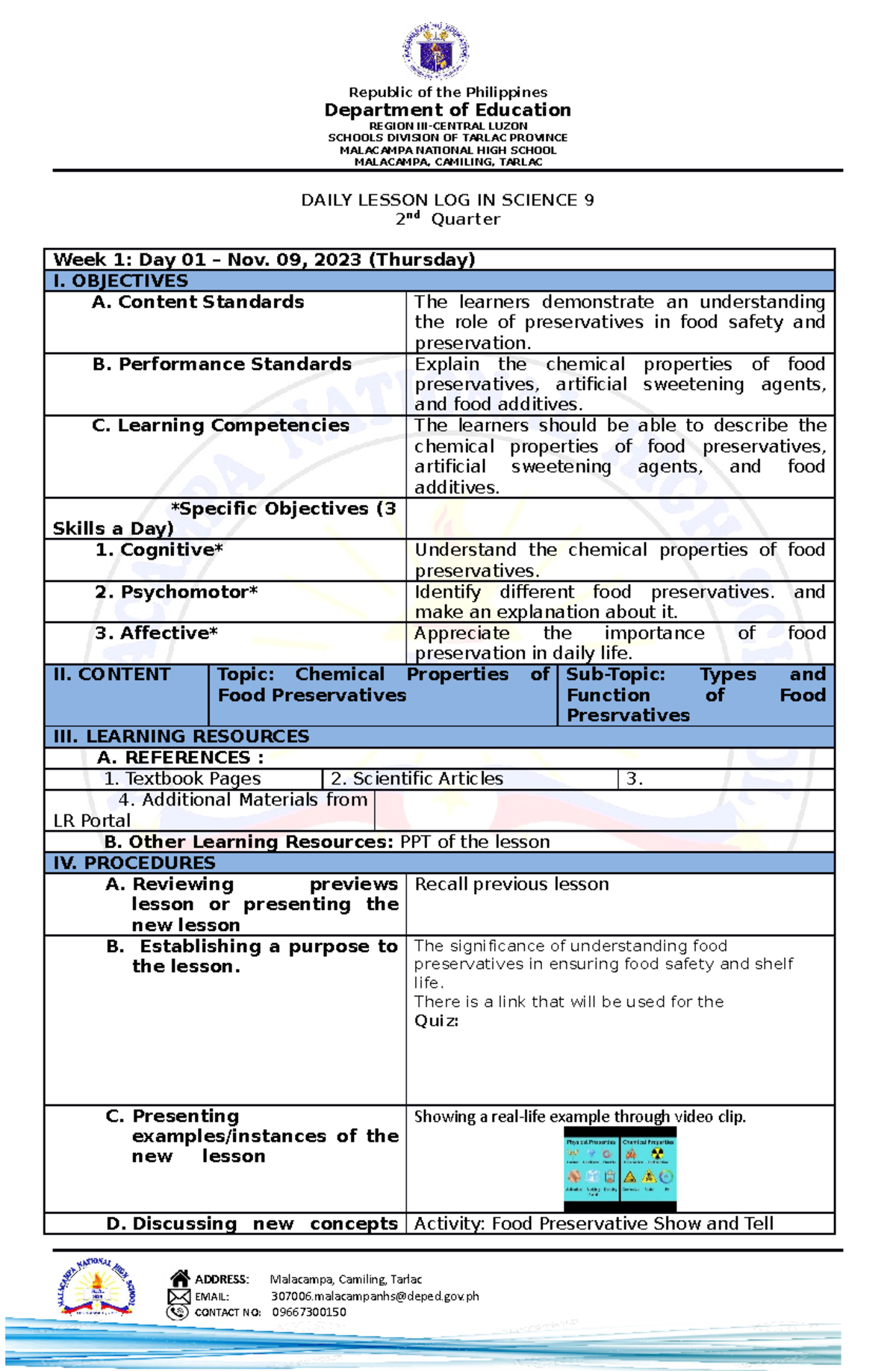 DLL S9 2nd Q Wk 01 - Sample DLL - Department of Education REGION III ...