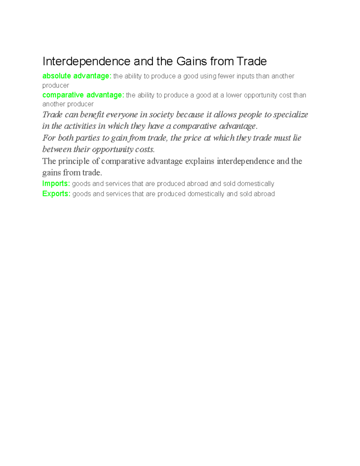 Chapter 3 - Interdependence and the Gains from Trade absolute advantage ...