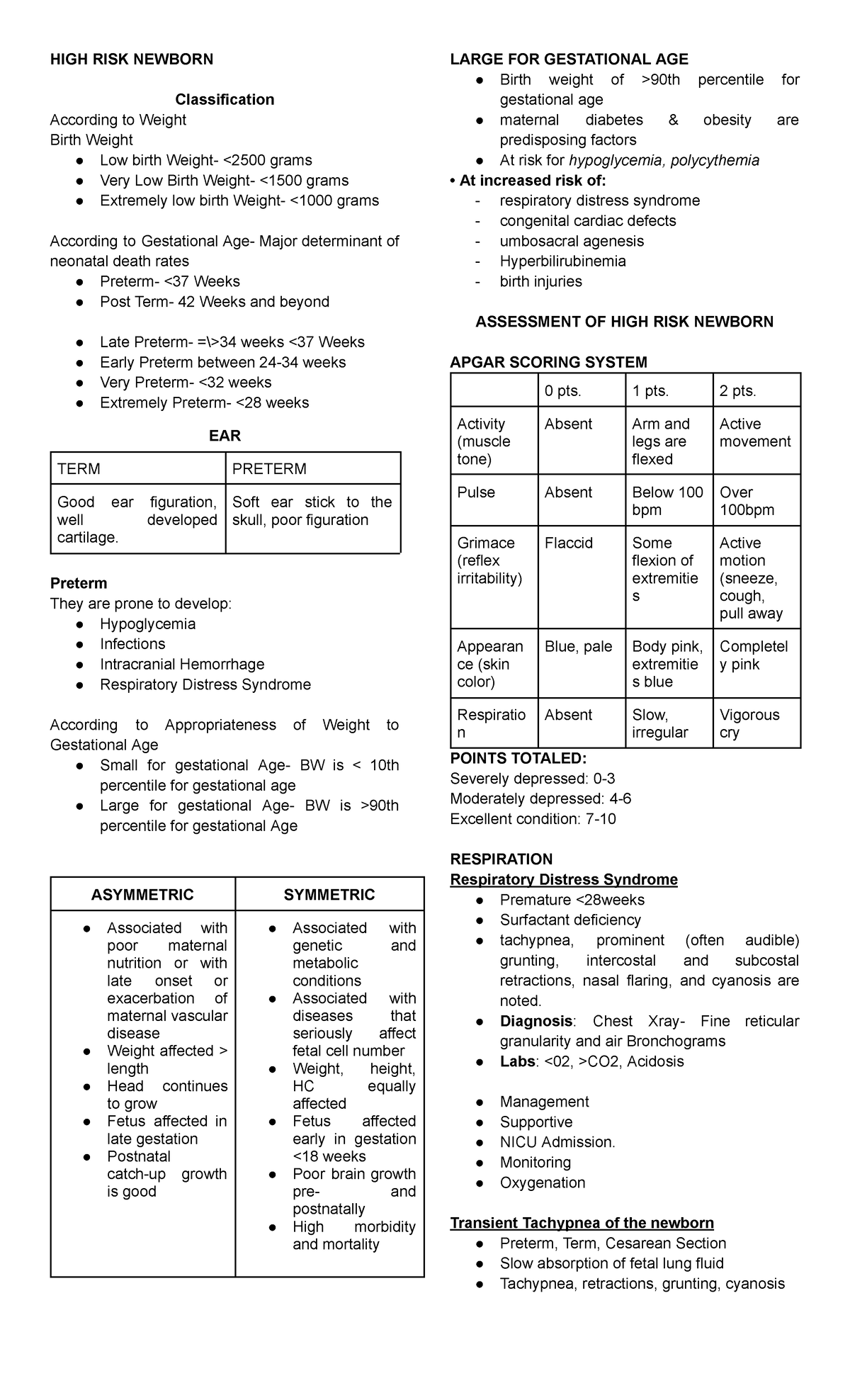 Pedia (Abnormal) - Lecture - HIGH RISK NEWBORN Classification According ...