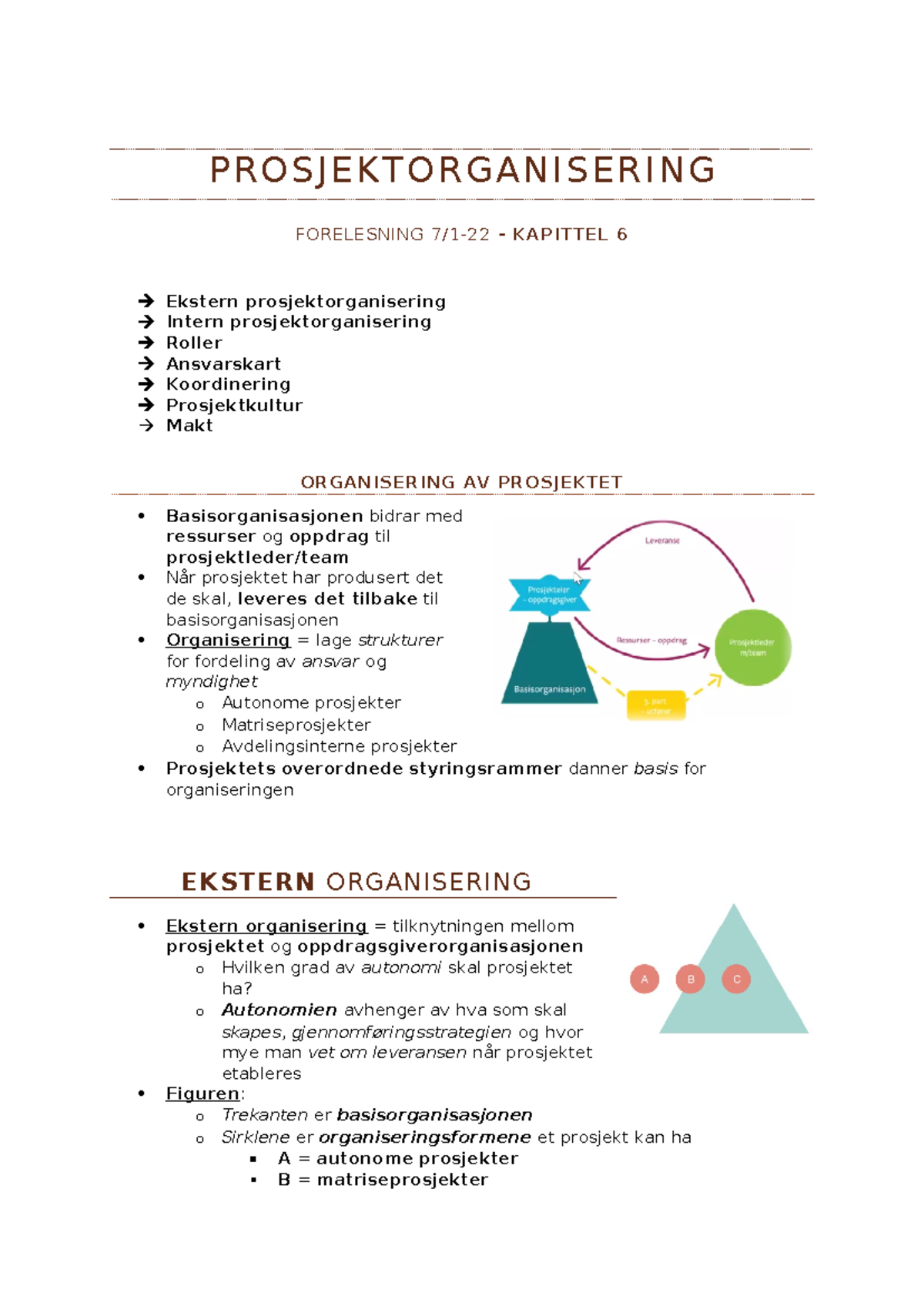 Kap 6 - Prosjektorganisering - P R O S J E K T O R G A N I S E R I N G FORELESNING 7/1-22 ...