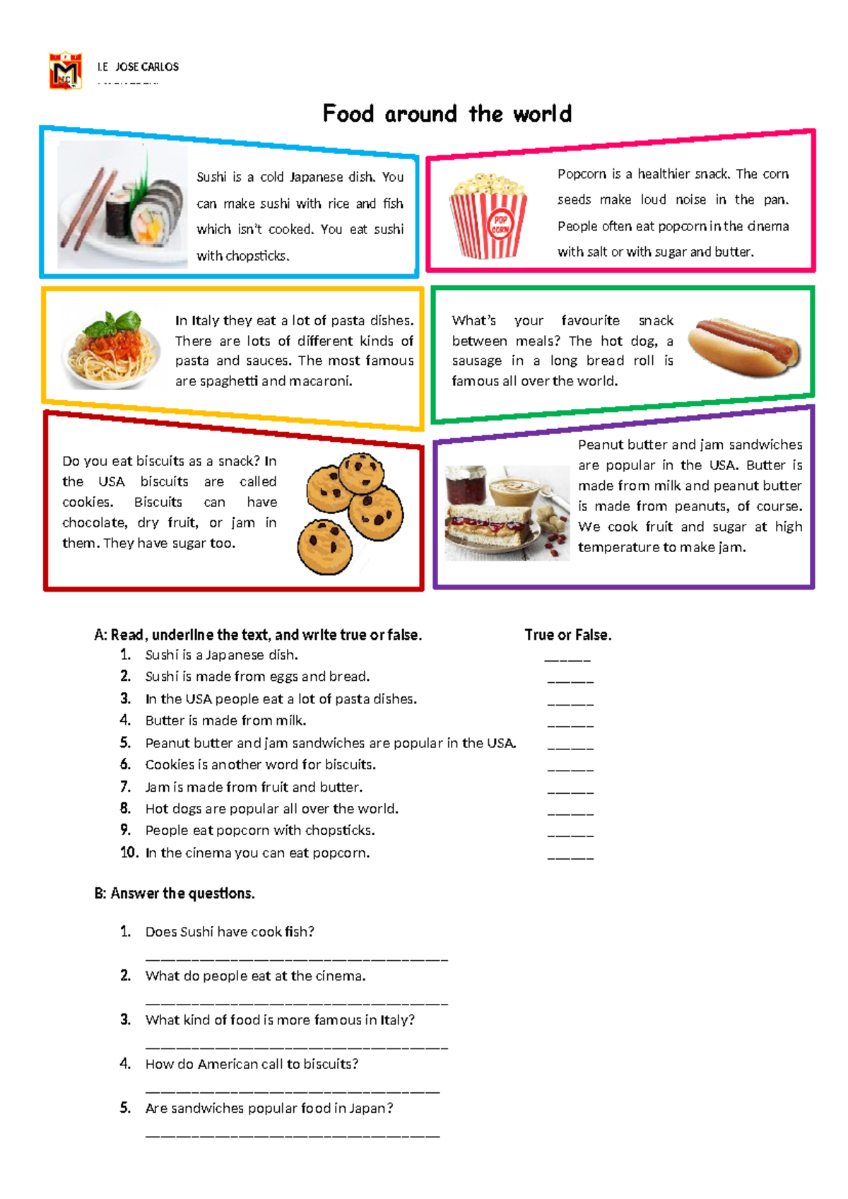 Sesión 6 material - english 1 - Food around the world What’s your ...
