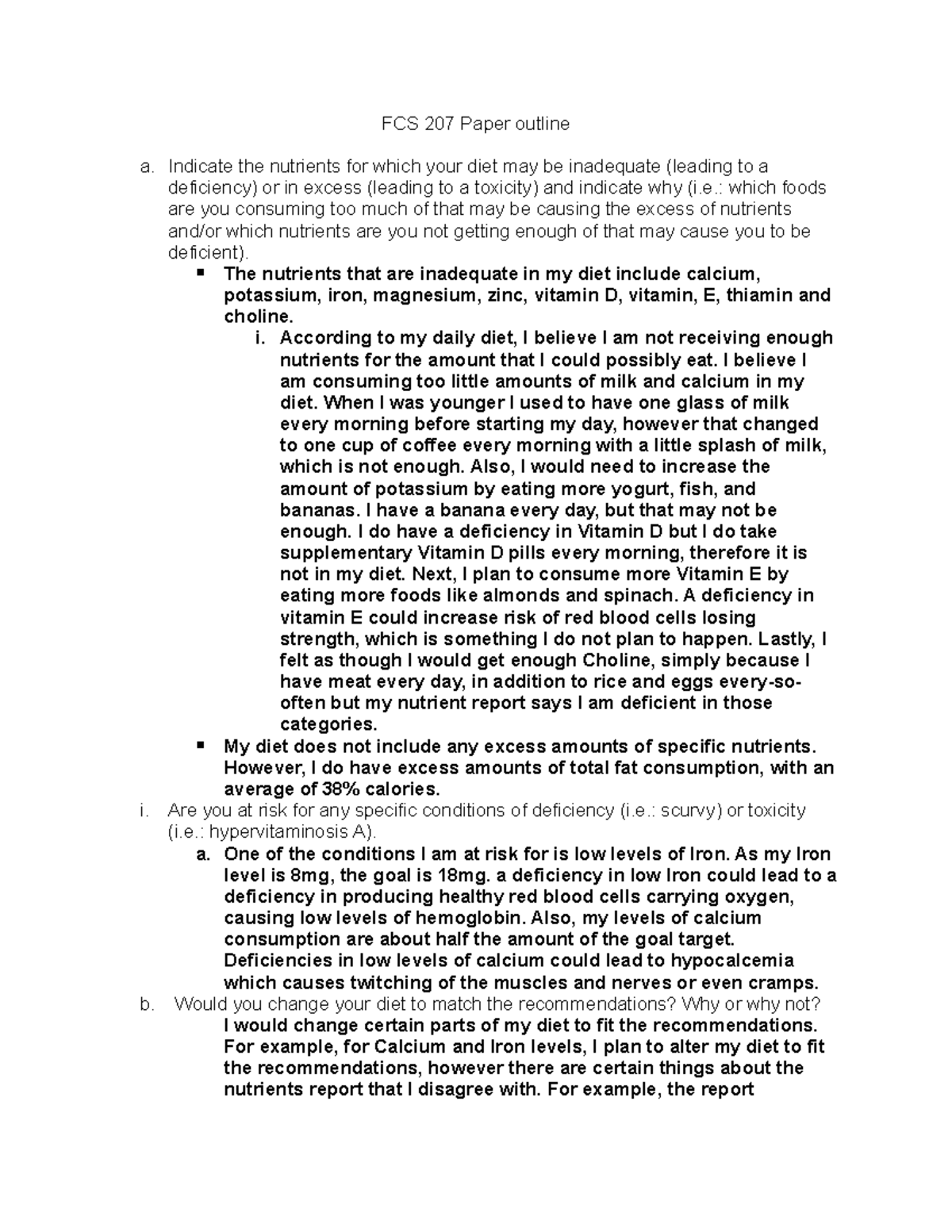 FCS 207 Paper outline - Grade: A+ - FCS 207 Paper outline a. Indicate ...