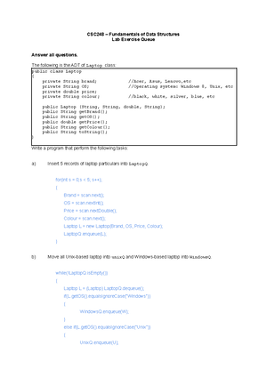 Csc248 Practical Test Development - PRACTICAL TEST (20%) Given the ...