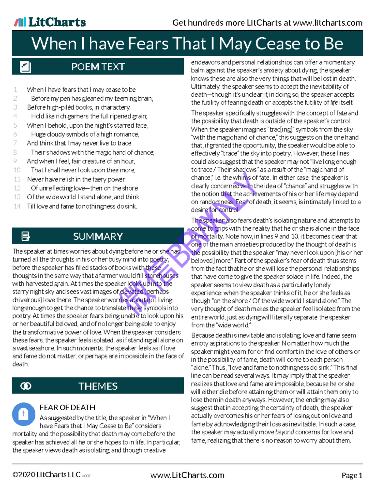 When-I-Have-Fears-That-I-May-Cease-to-Be-Lit Chart 1 - When I have ...