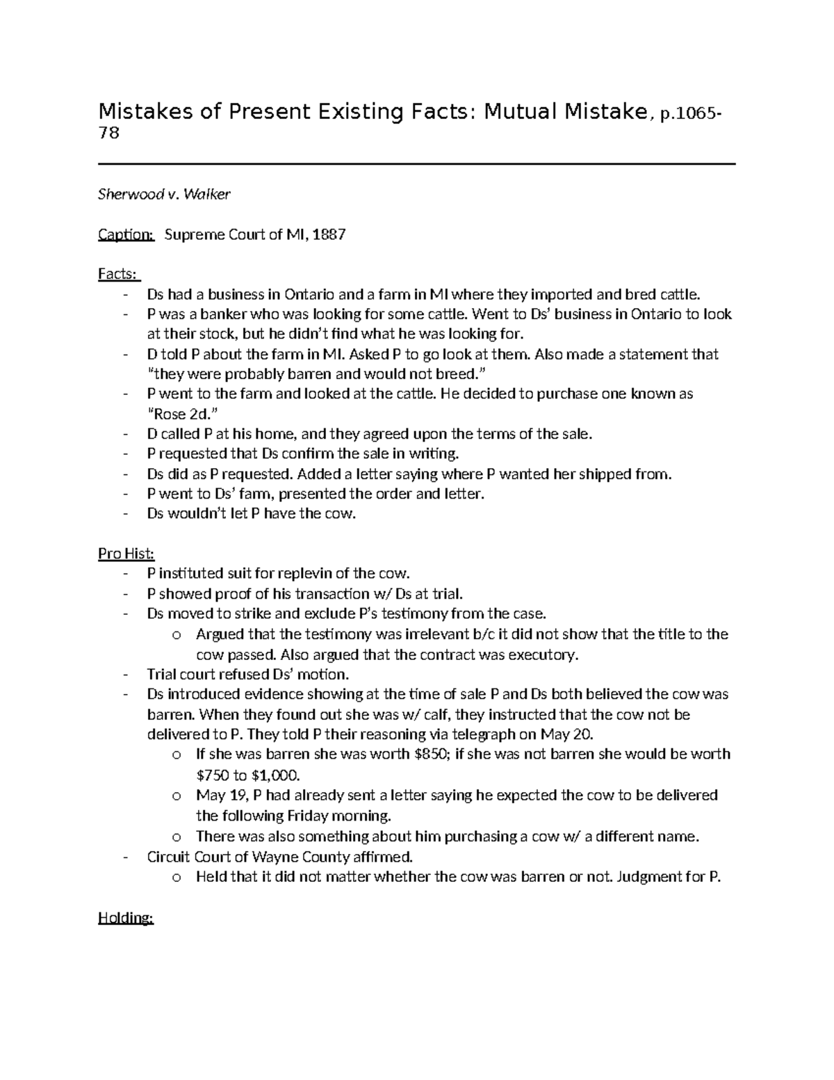 Mutual Mistake - Summary Contracts: Cases and Doctrine - Mistakes of ...