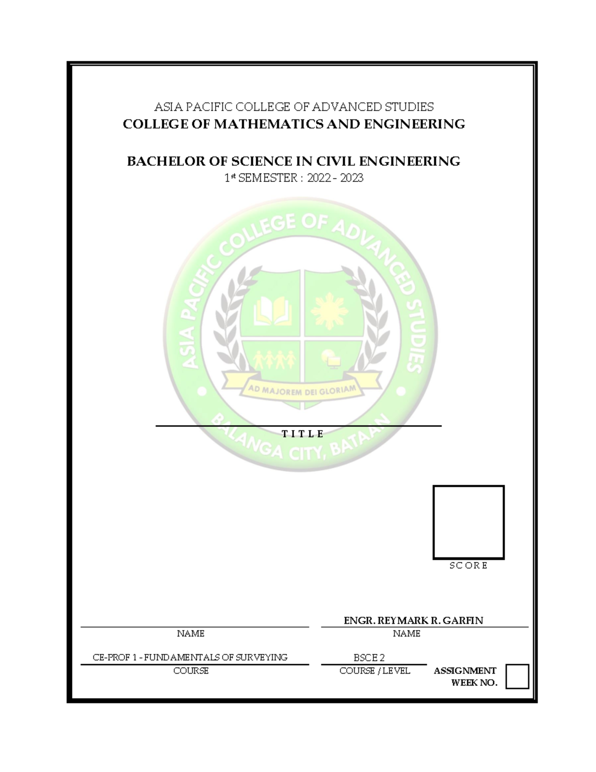 Assignment Plate - Engineering - ASIA PACIFIC COLLEGE OF ADVANCED ...