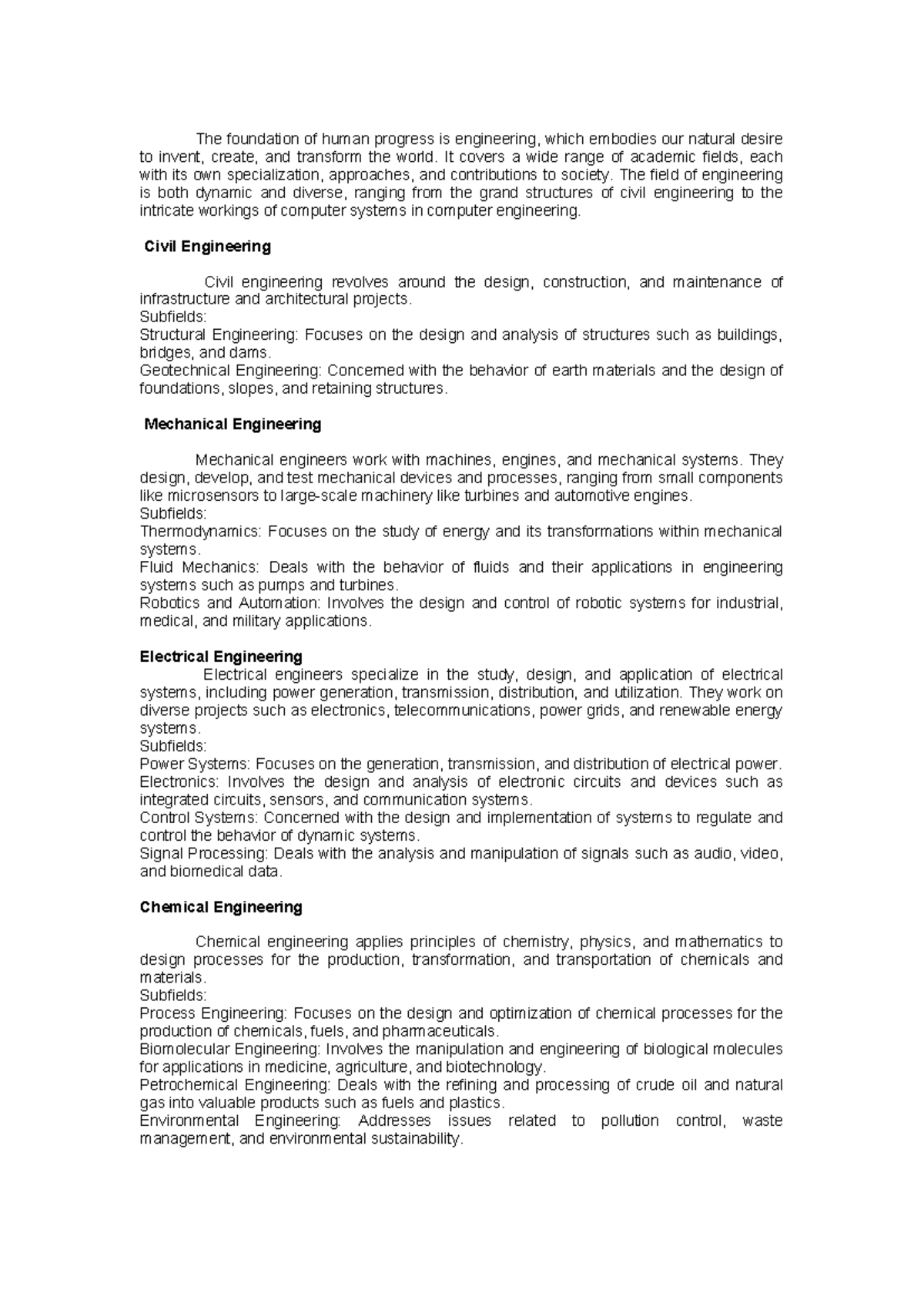 ENGL ASS - NOTES - The foundation of human progress is engineering ...