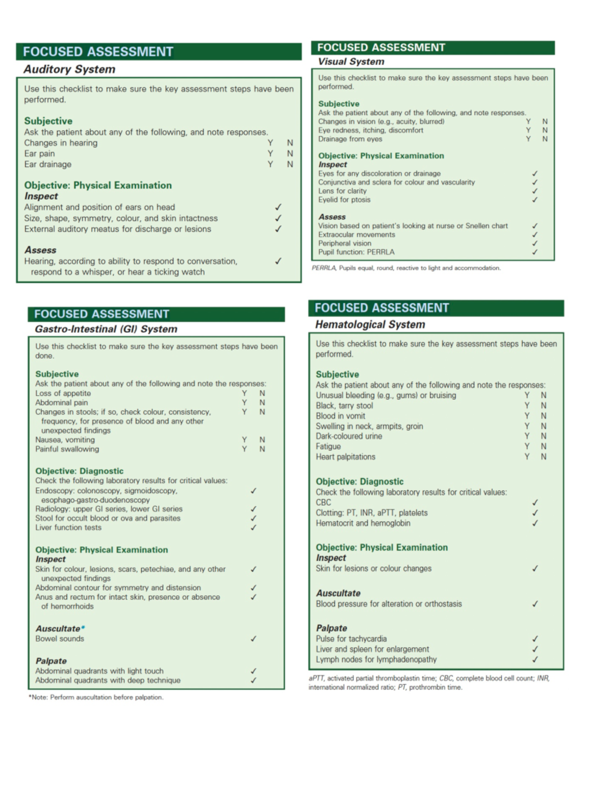 Focused assessments for OSCE - CNUR 204 - Studocu