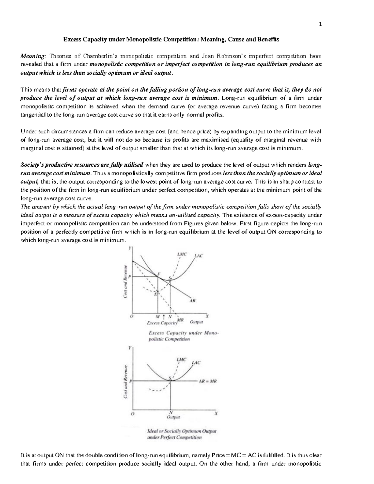 Excess competition - Micro Economics - MG University - Studocu