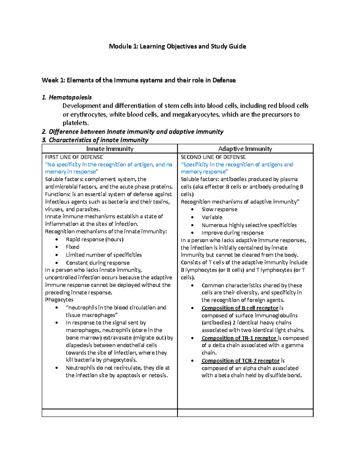 Principles of Immunology Module One Notes - Module 1: Learning ...