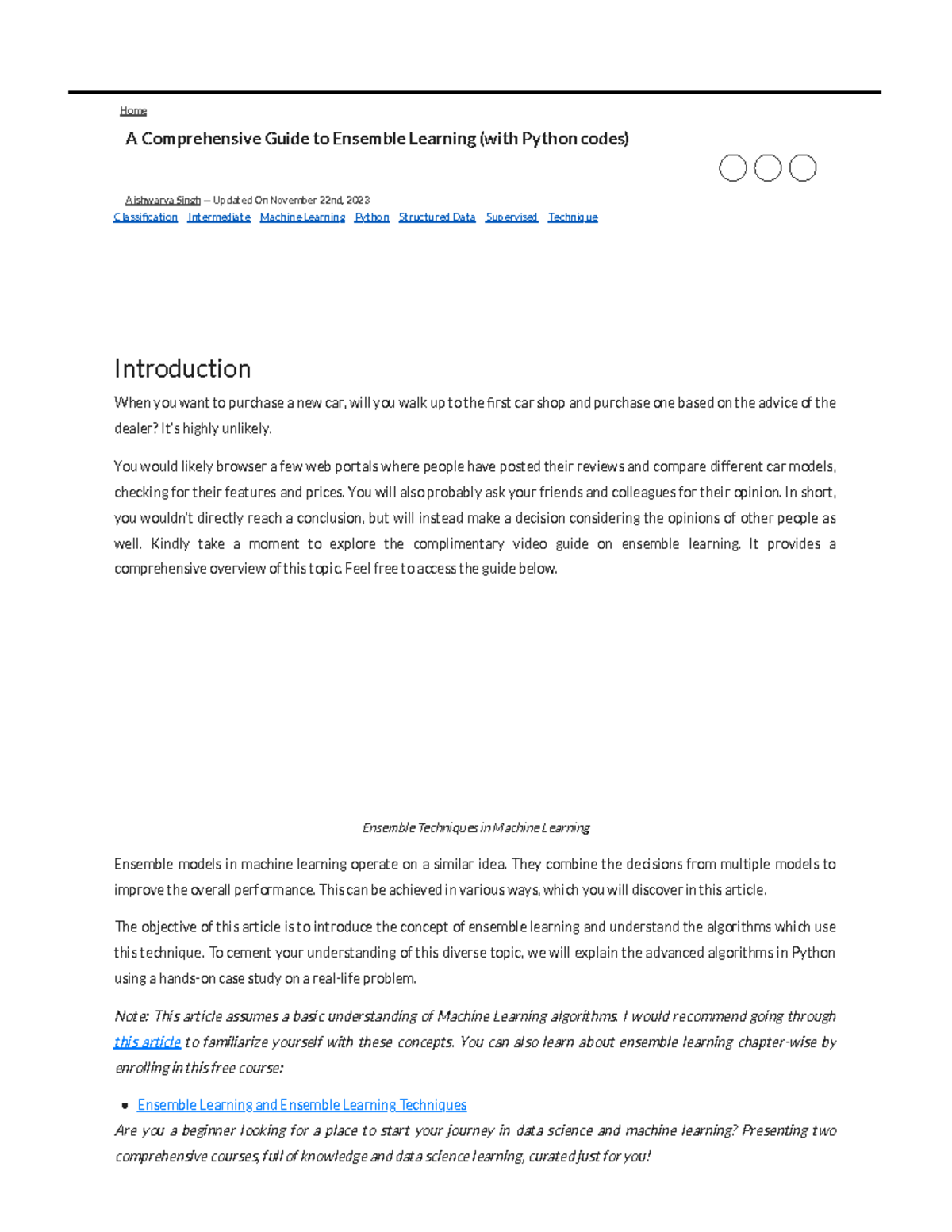 Ensemble Learning Ensemble Techniques - Home Aishwarya Singh — Updated On November 22nd, 2023 ...