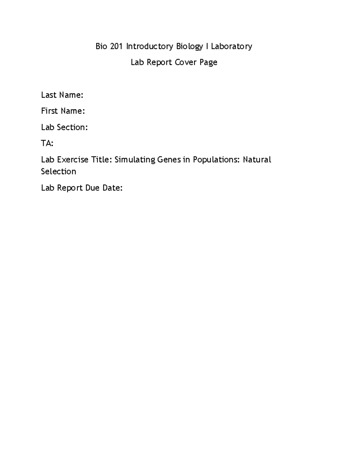 BIO 201, Lab 11-3 - Lab report #11. Contains charts and text that help ...