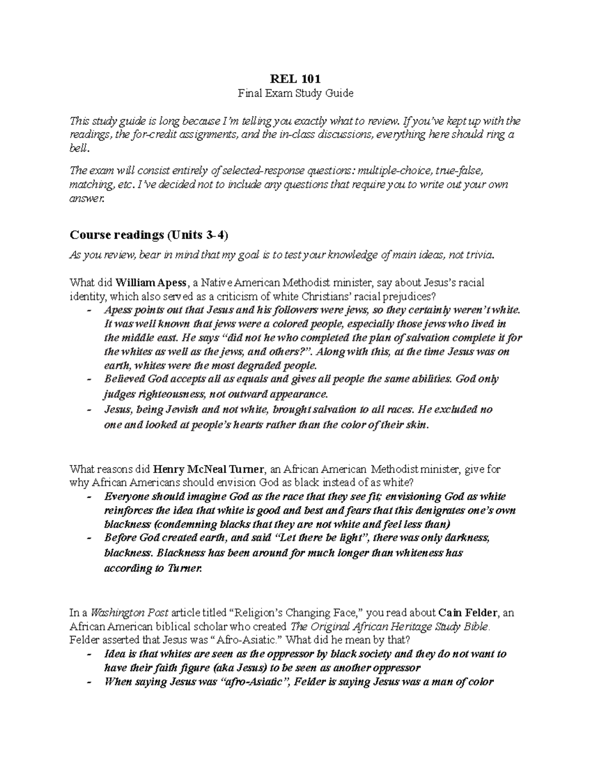 REL 101 A Final Exam Study Guide.docx - REL 101 Final Exam Study Guide ...