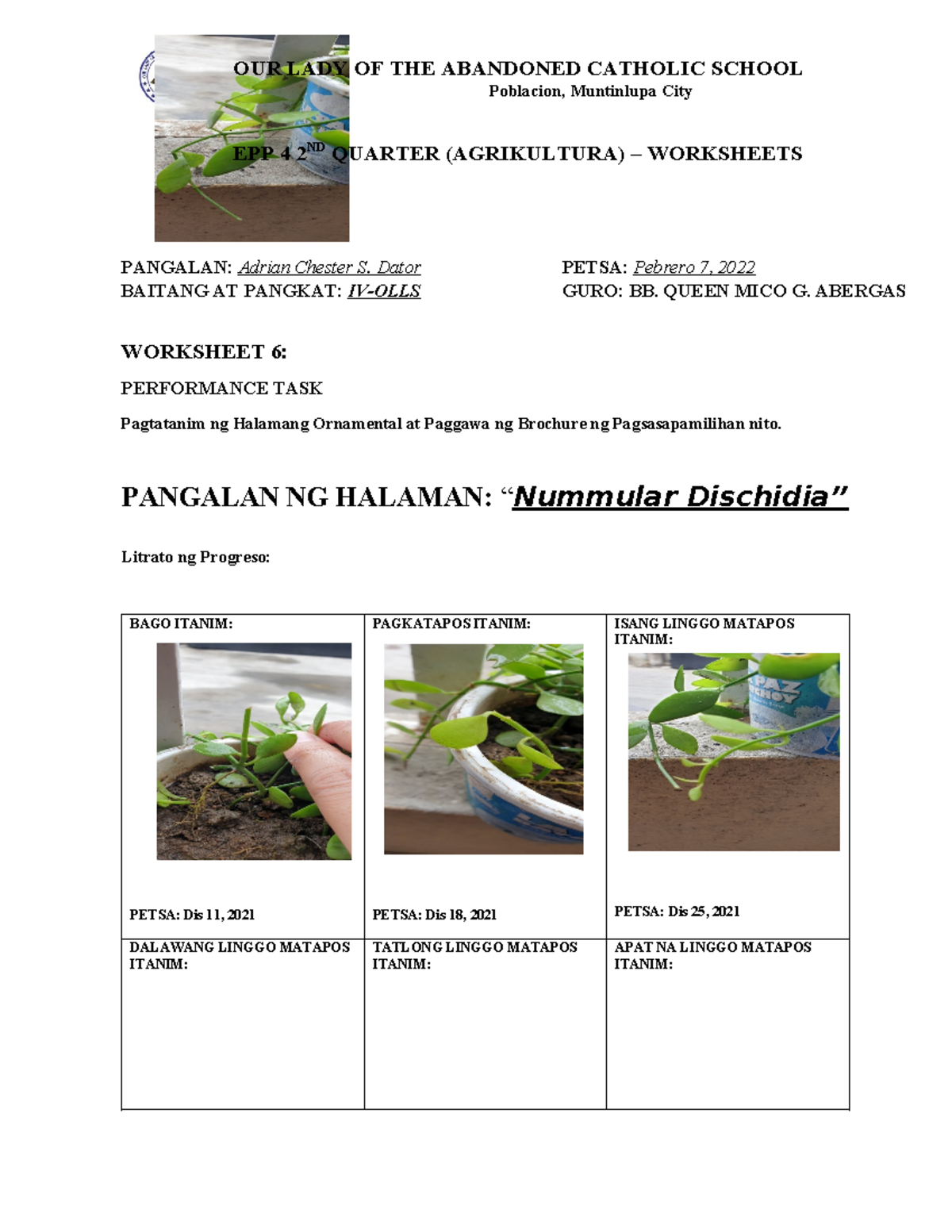 EPP 4 - Q2 - W6 - ESSAY - OUR LADY OF THE ABANDONED CATHOLIC SCHOOL ...