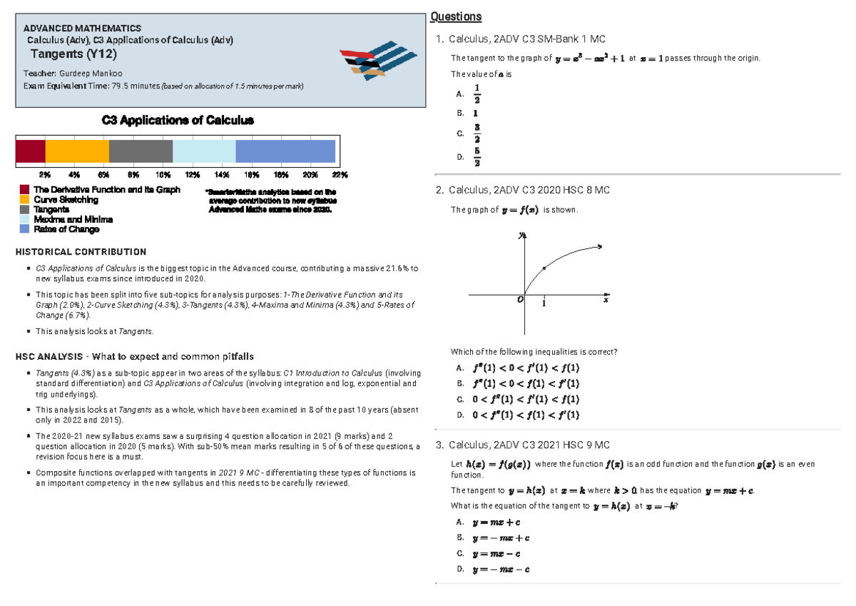 Caculus Tangents - Math calclulus - ADVANCED MATHEMATICS Calculus (Adv ...
