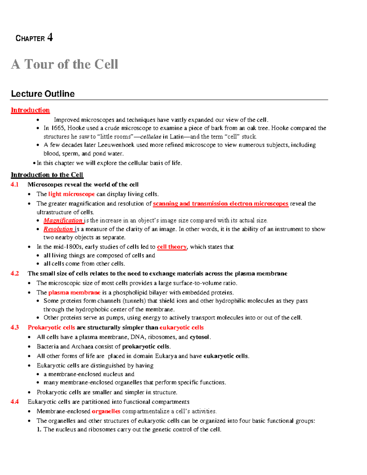 1028092270 - Chapter 4 - CHAPTER 4 A Tour of the Cell Lecture Outline ...