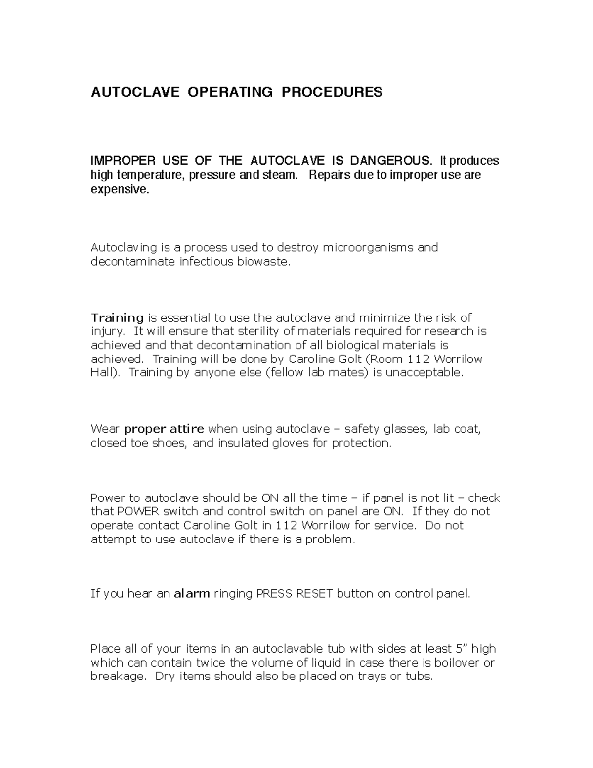 The use of autoclave - AUTOCLAVE OPERATING PROCEDURES IMPROPER USE OF ...