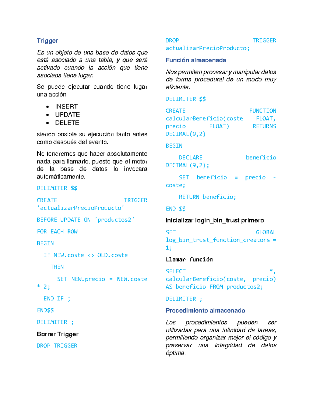 SQL Procedural - Trigger Es un objeto de una base de datos que está ...