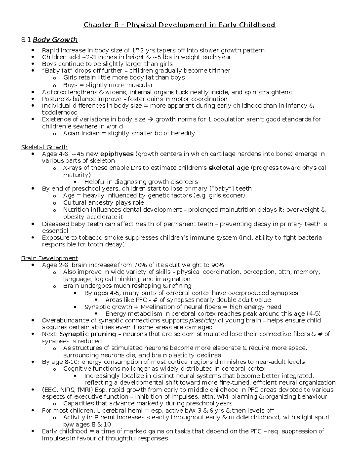 Ch. 8 Notes - Chapter 8 – Physical Development in Early Childhood 8 ...