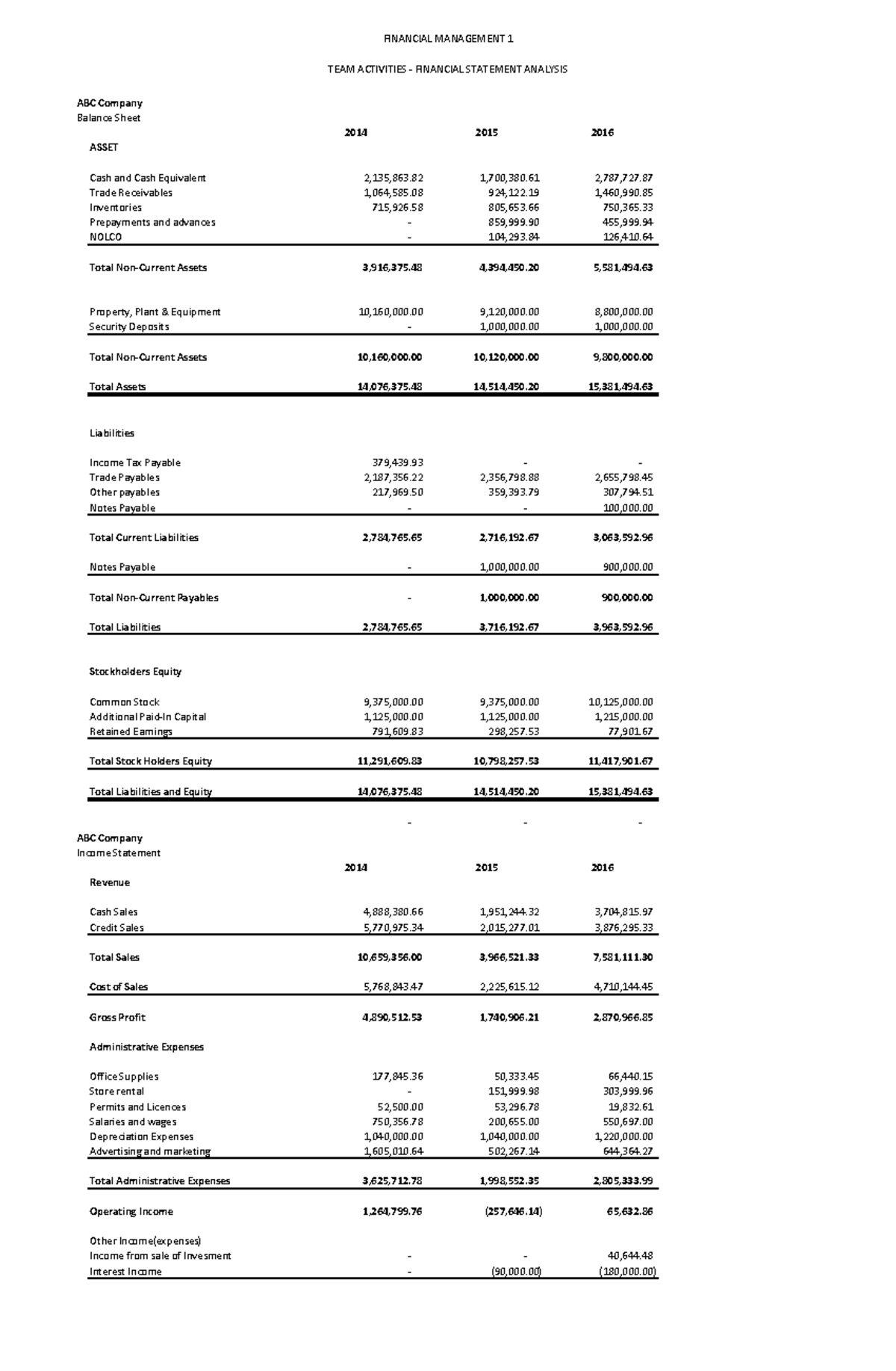 Financial Statement Team Activities will be - FINANCIAL MANAGEMENT 1 ...