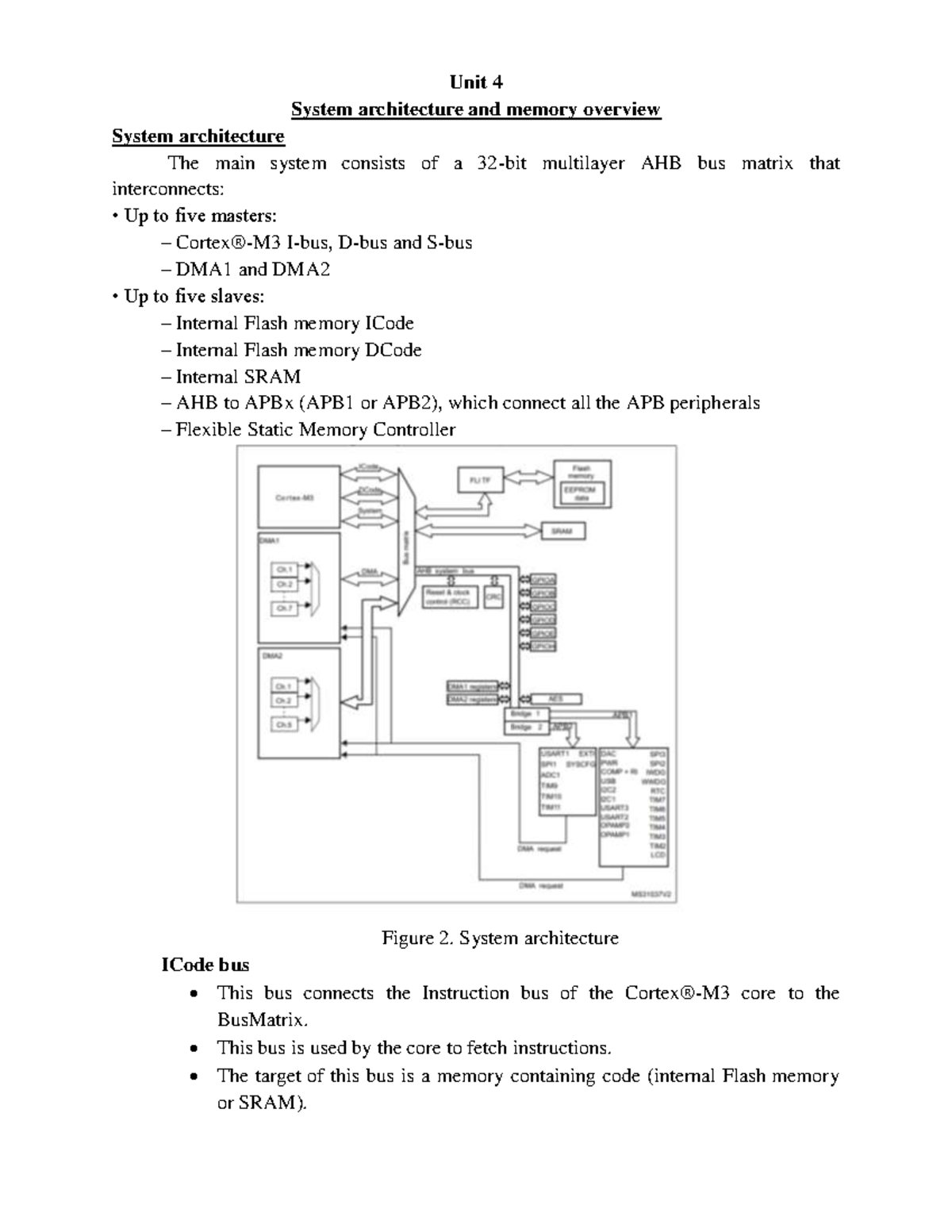 UNIT 4 - Unit 4 System architecture and memory overview System ...