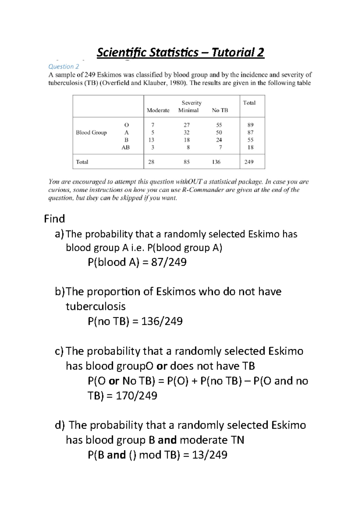 Scientific Statistics Tutorial 2 - Scientific Statistics – Tutorial 2 ...