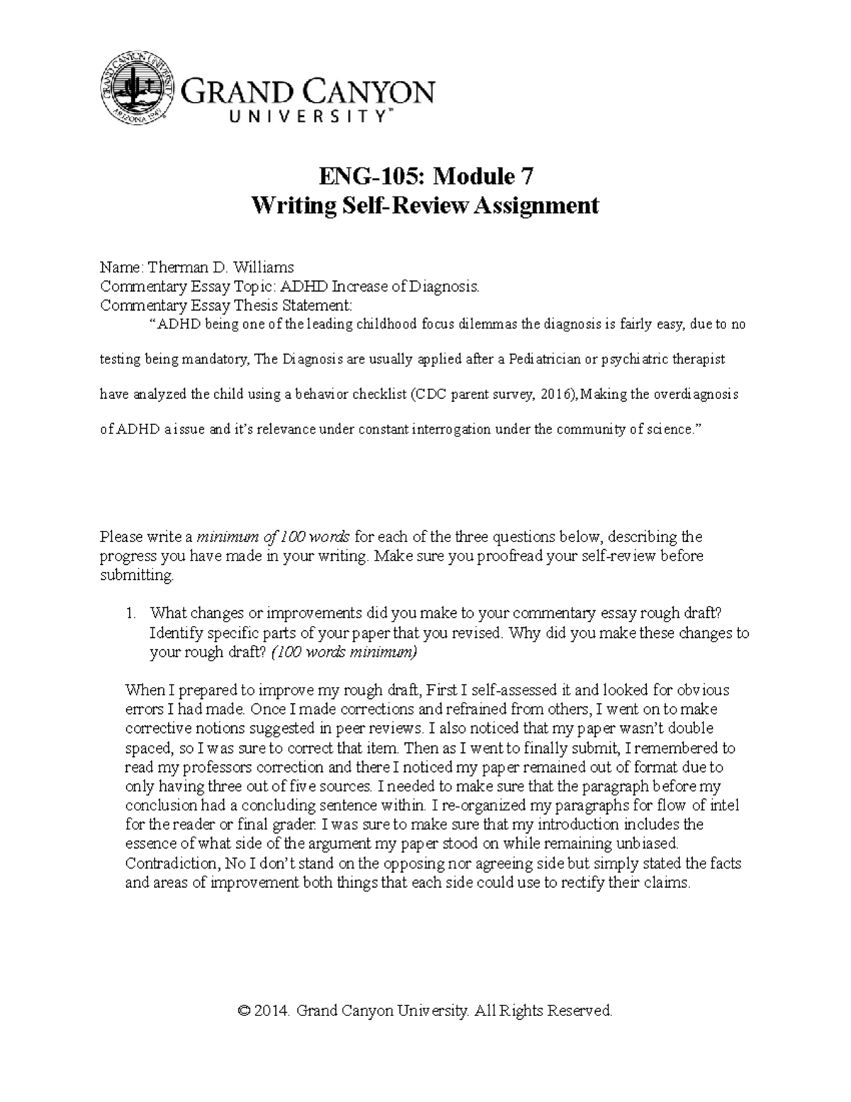 Final Assignment - Grade: B+ - ENG-105: Module 7 Writing Self-Review ...