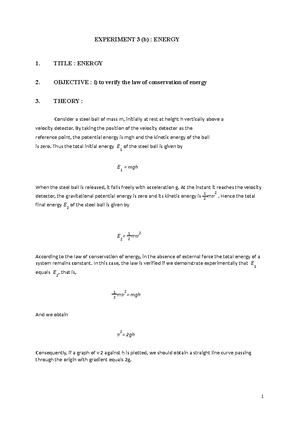 LAB Report Experiment 3(b) Energy - EXPERIMENT 3 (b) : ENERGY 1. TITLE ...