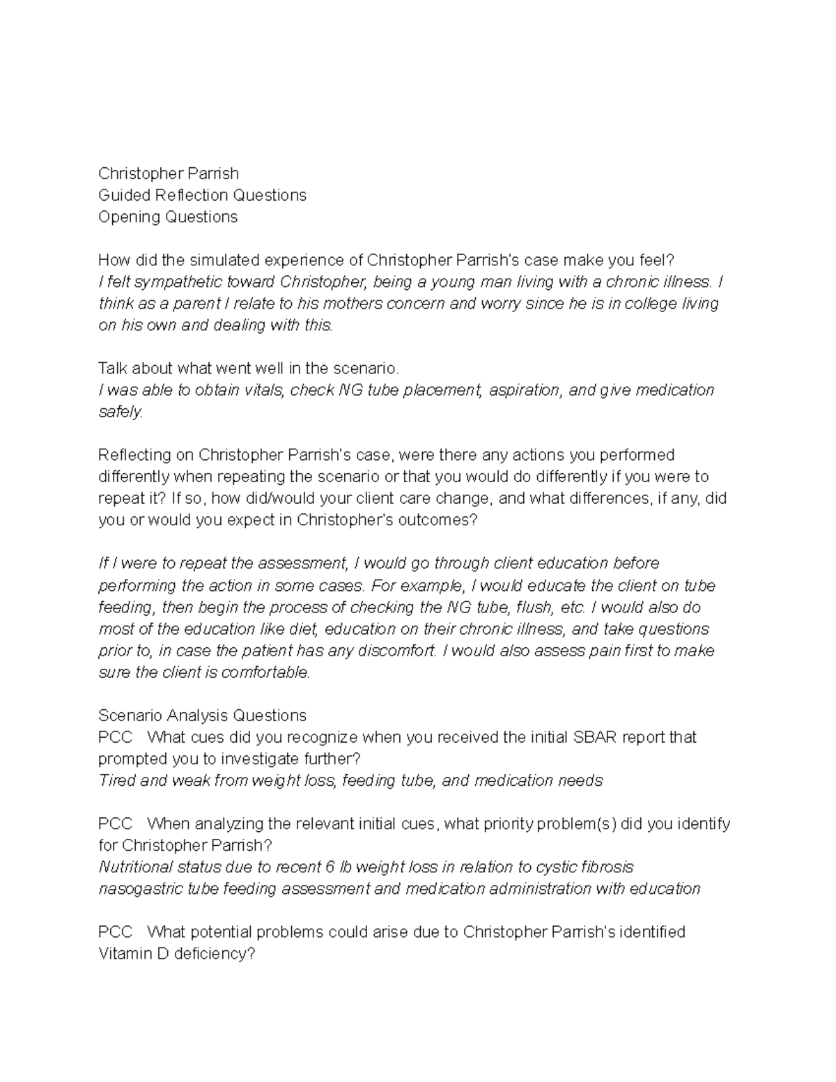 Christopher Parish - Vsim - Christopher Parrish Guided Reflection Questions Opening Questions ...