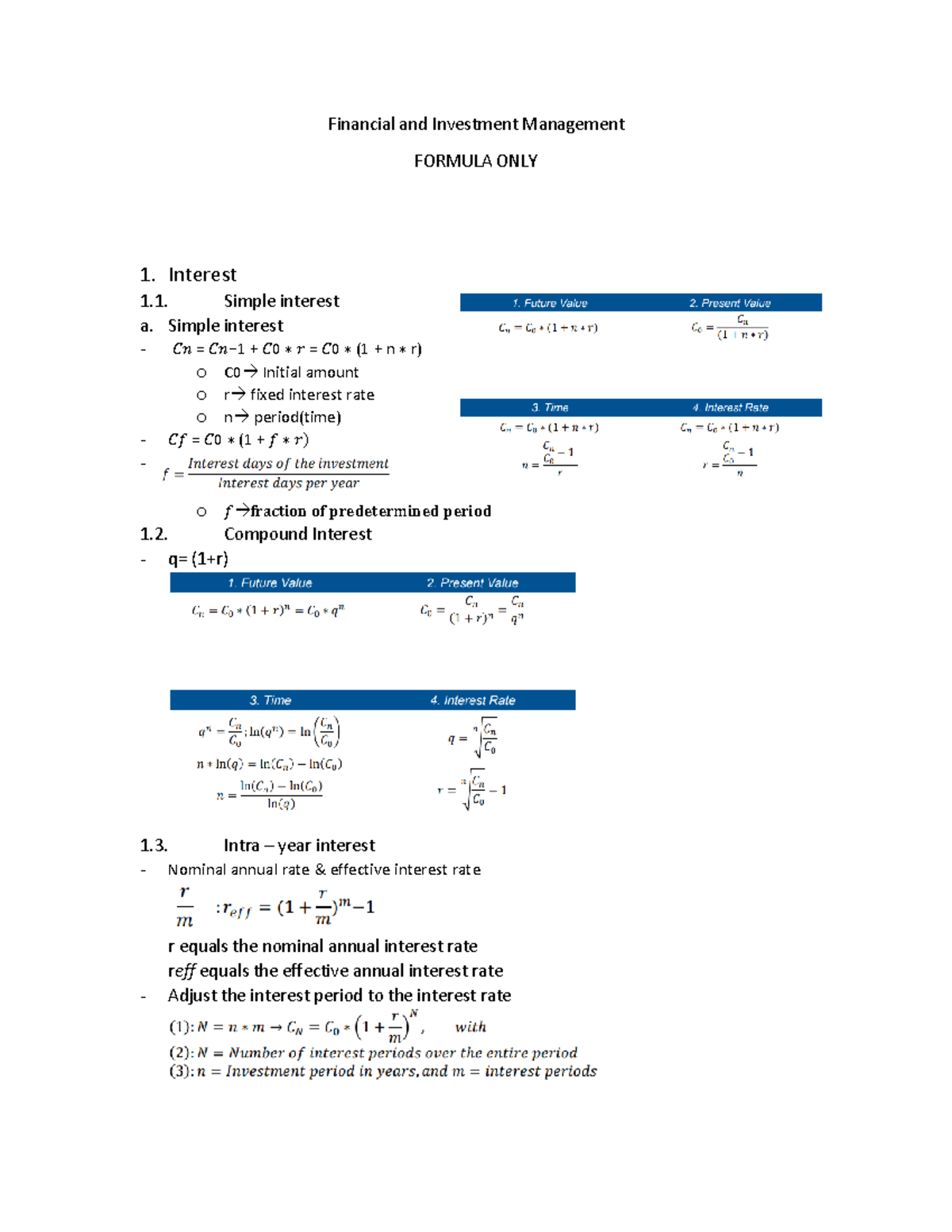 Financial and Investment Management ONLY Formula - Financial and ...