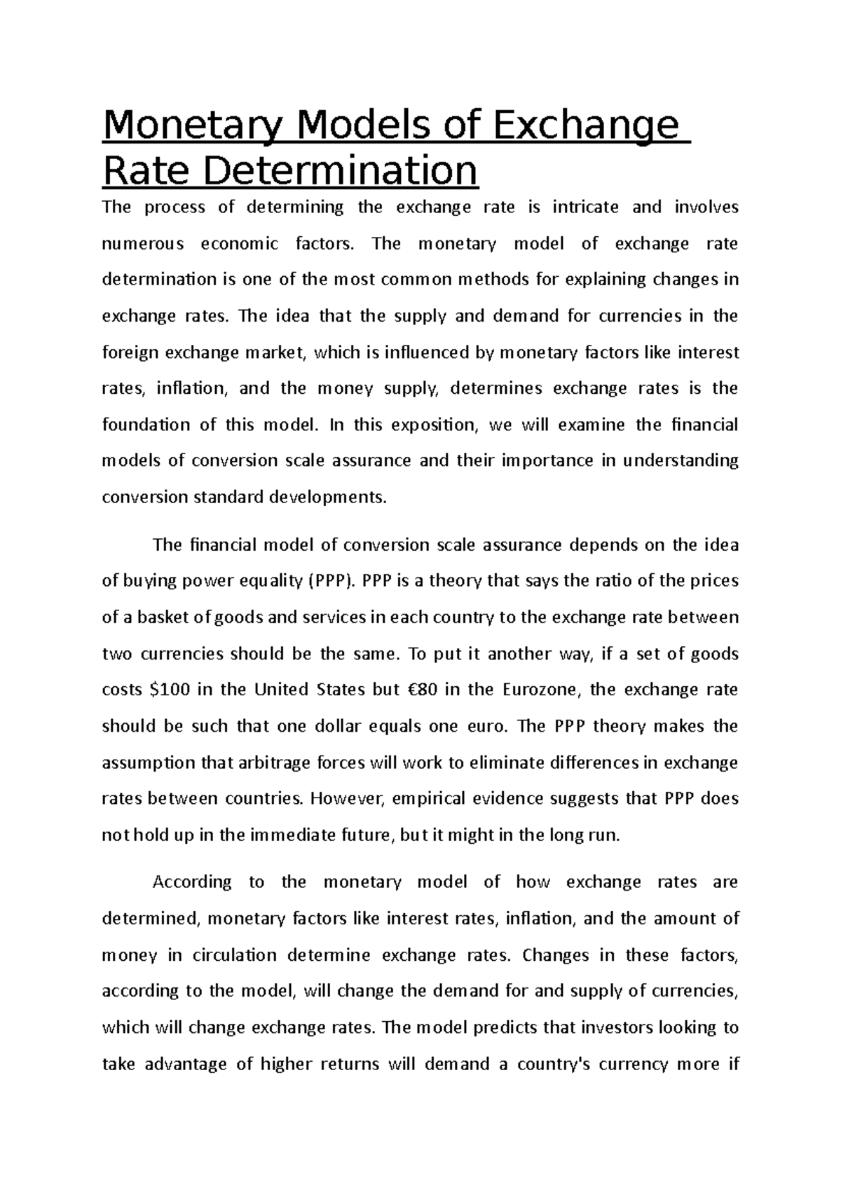 Monetary Models of Exchange Rate Determination - Monetary Models of ...