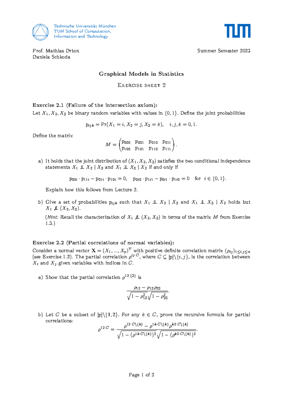 Exercise Sheet 2 - ex2 - Technische Universität München TUM School of ...