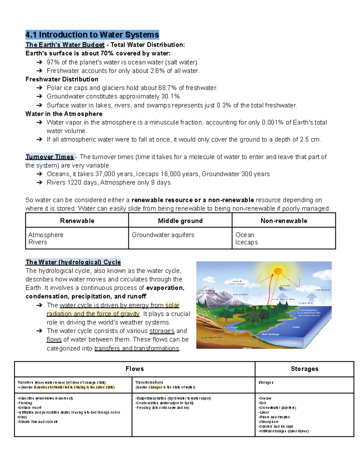 Topic 4 ESS Study Guide - 4 Introduction to Water Systems The Earth's ...