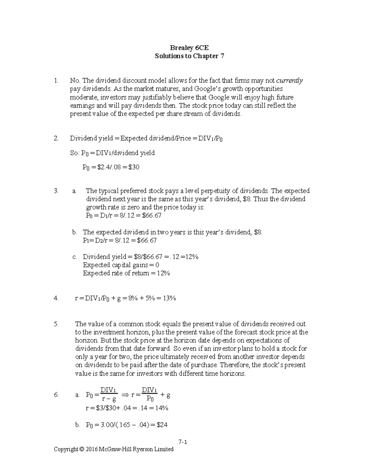 3. Ch07 Solutions - 7- 1 Brealey 6CE Solutions to Chapter 7 No. The ...