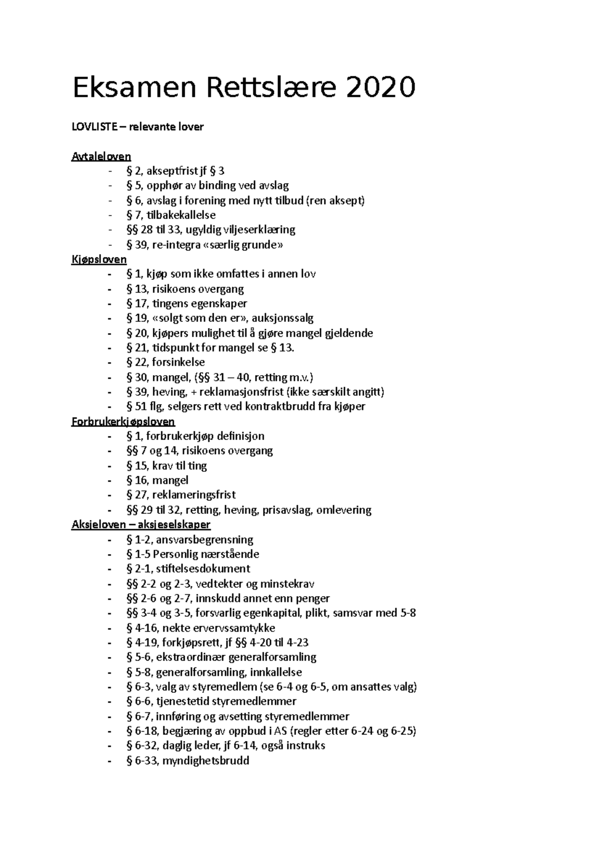 Tidligere eksamener med løsning JUR2001 - Eksamen Rettslære 2020 ...