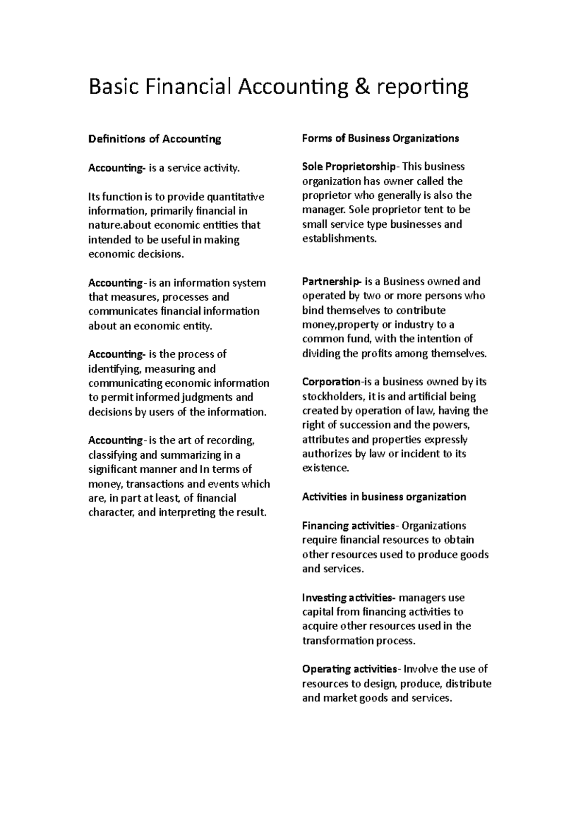 Basic Financial Accounting - Its function is to provide quantitative ...