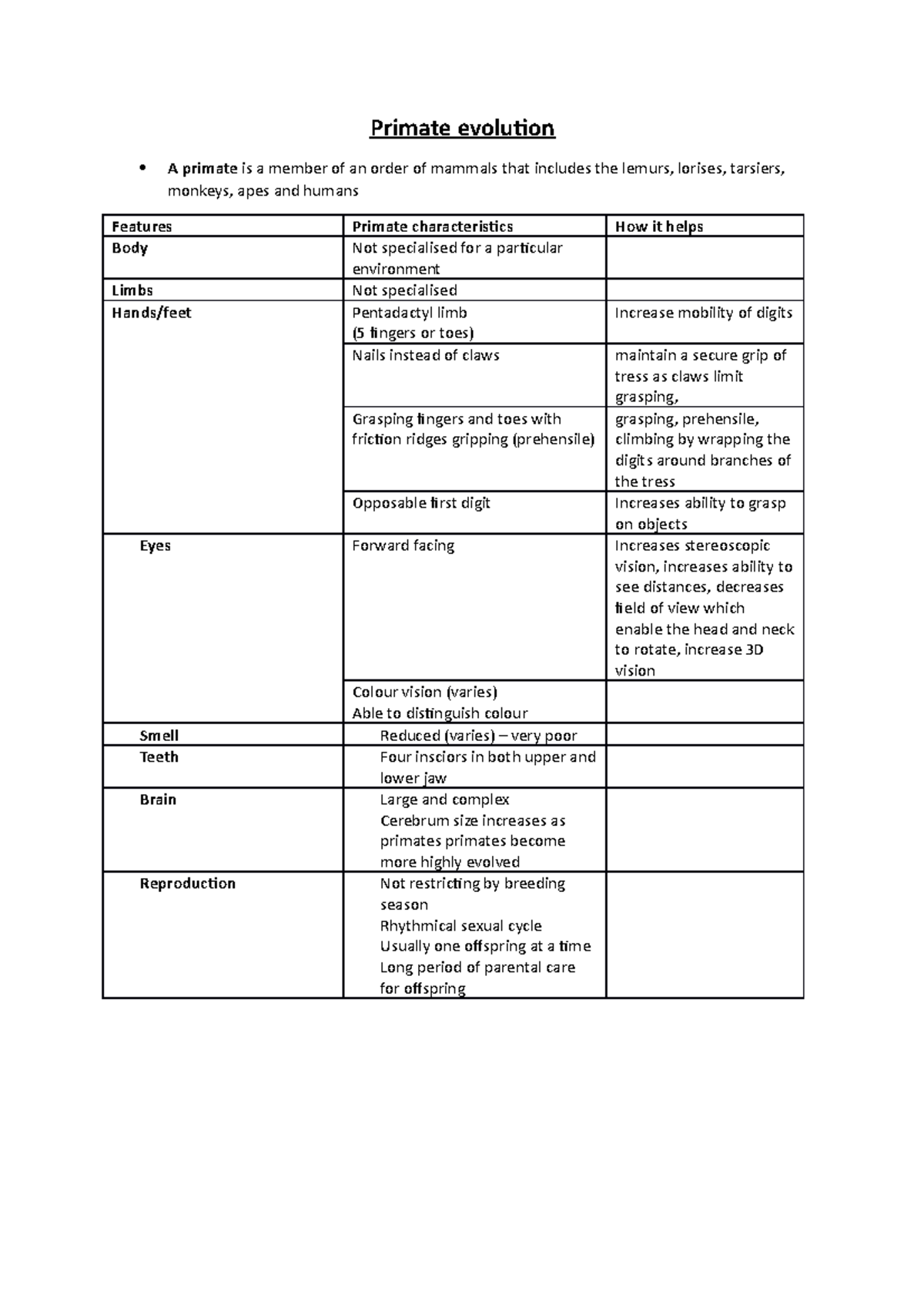 Chapter 17 - primate evolution - Primate evolution A primate is a ...