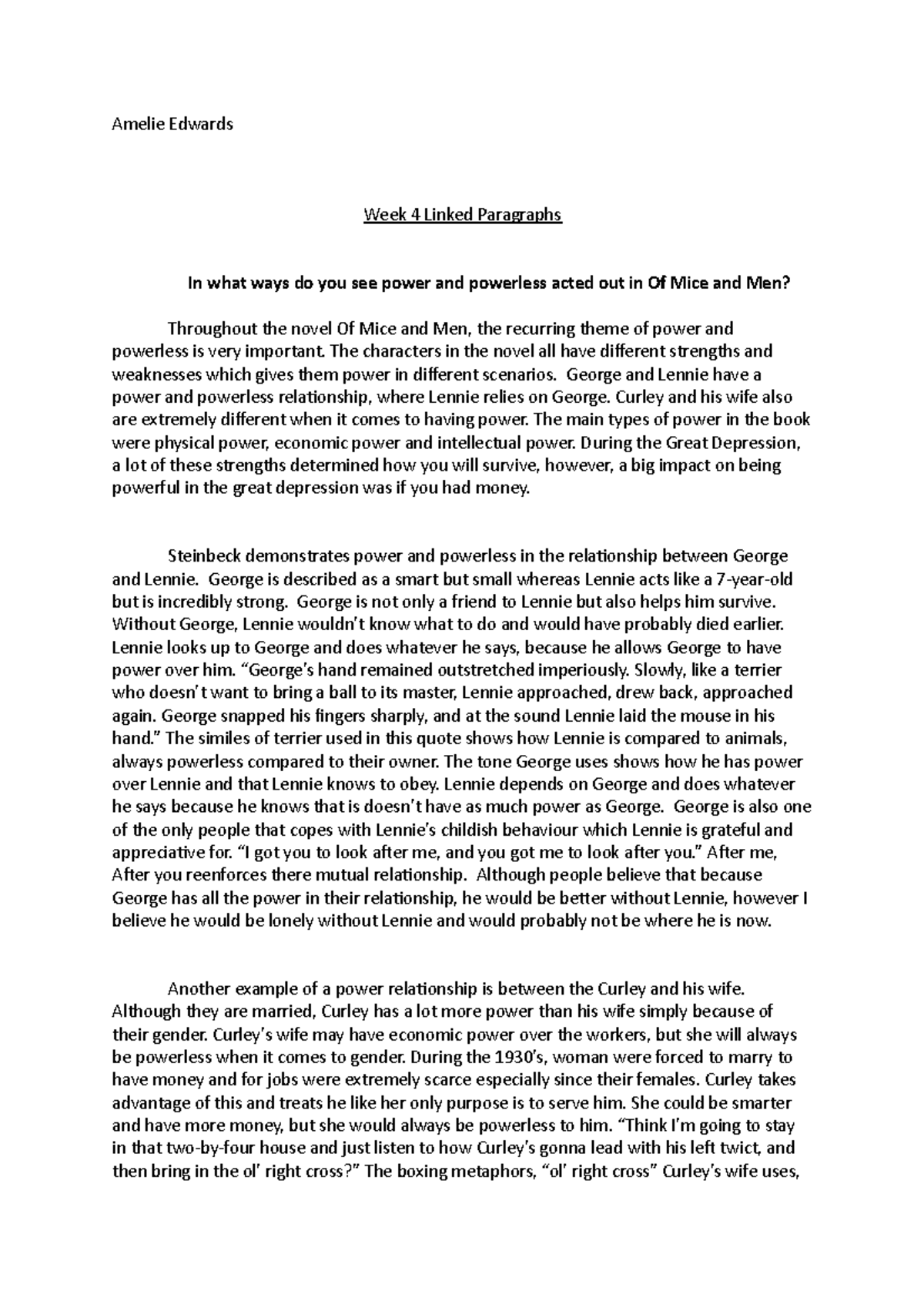 Week 4 linked paragraphs - Amelie Edwards Week 4 Linked Paragraphs In ...