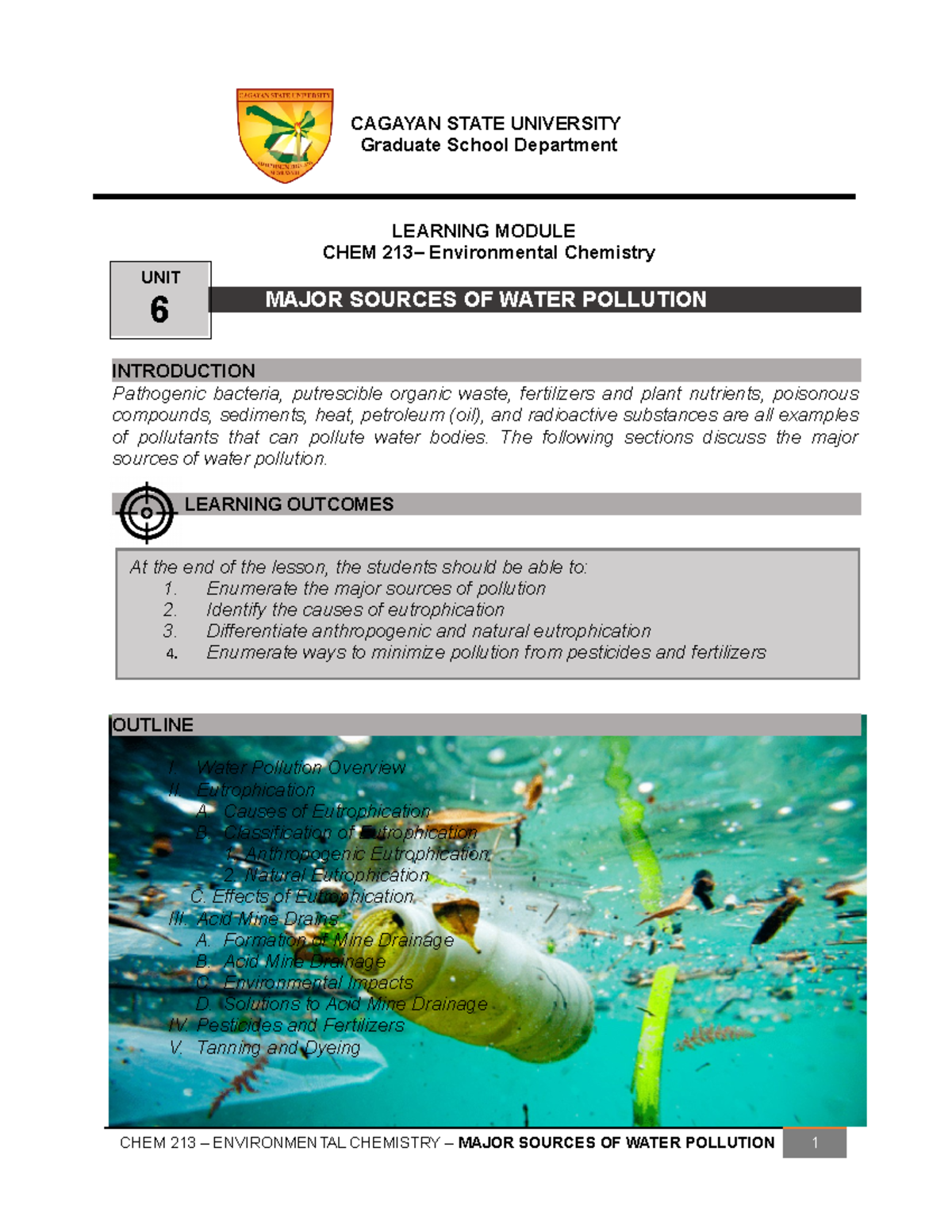 UNIT 6 - Major Sources OF Water Pollution - CAGAYAN STATE UNIVERSITY ...