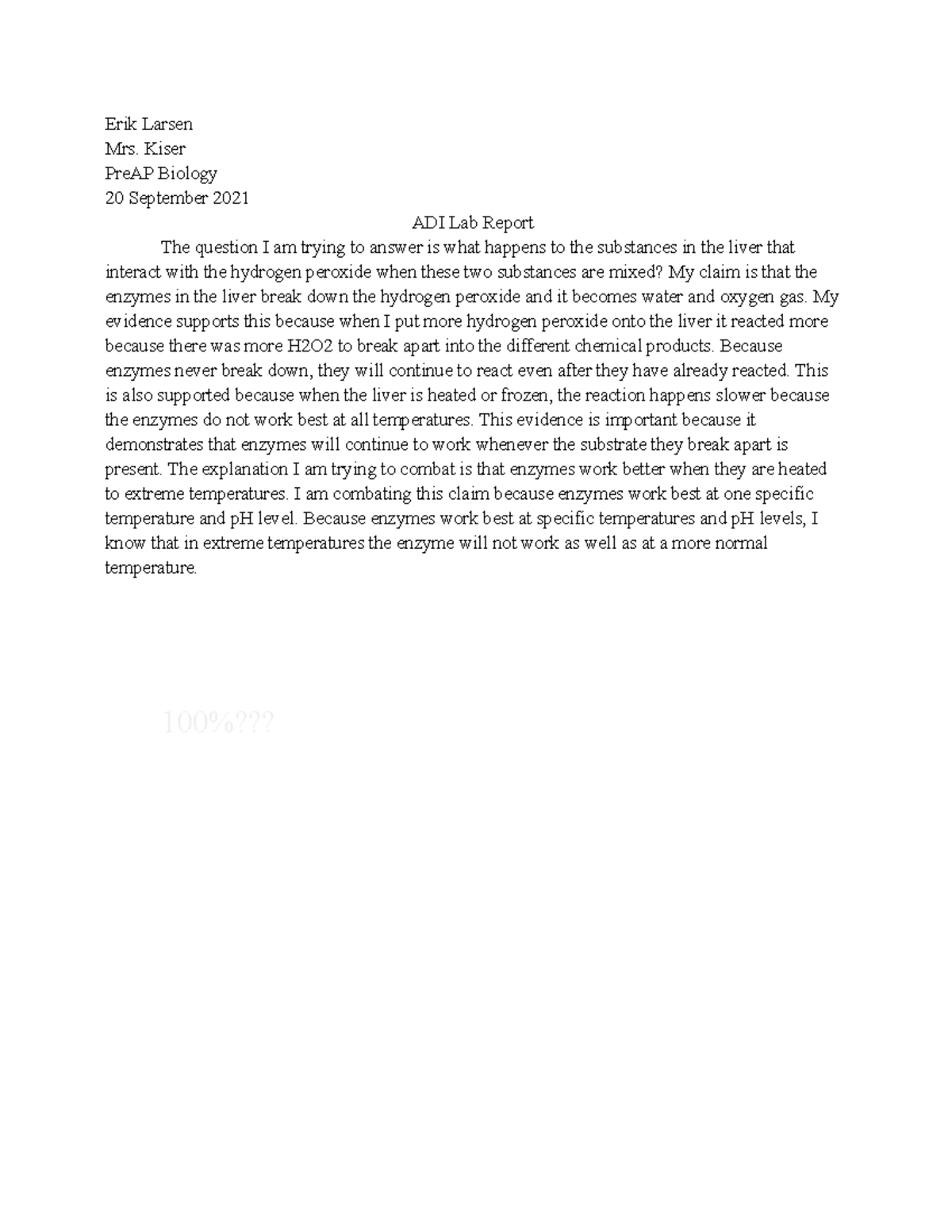 ADI Lab Report - aaaaaaa - Erik Larsen Mrs. Kiser PreAP Biology 20 ...