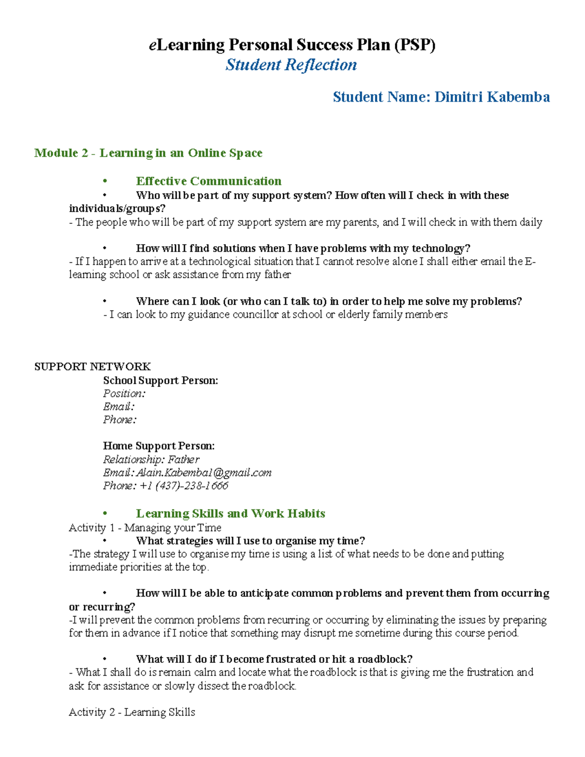 2021 2022 PSP Student Orientation - eLearning Personal Success Plan ...