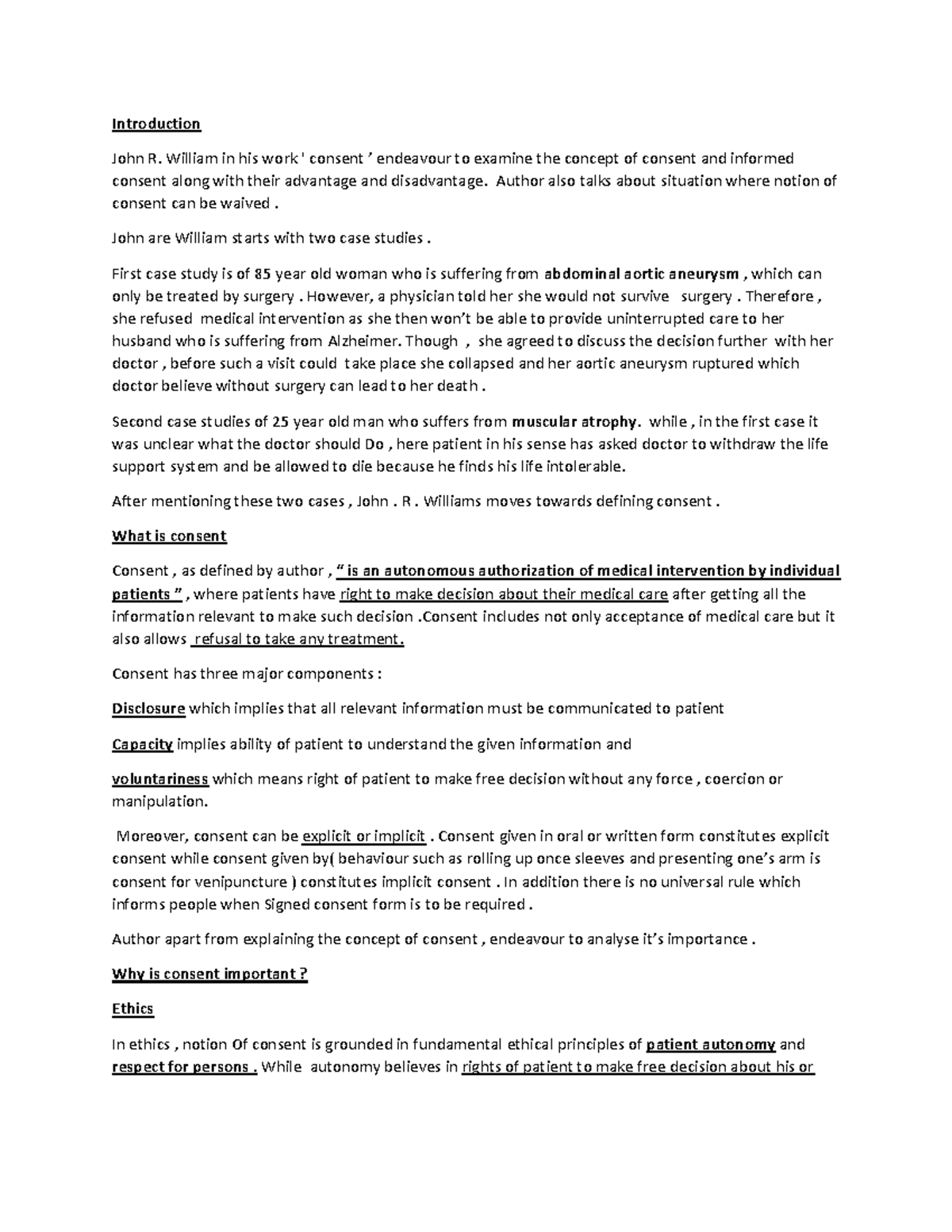 Consent - Introduction John R. William in his work ' consent ...