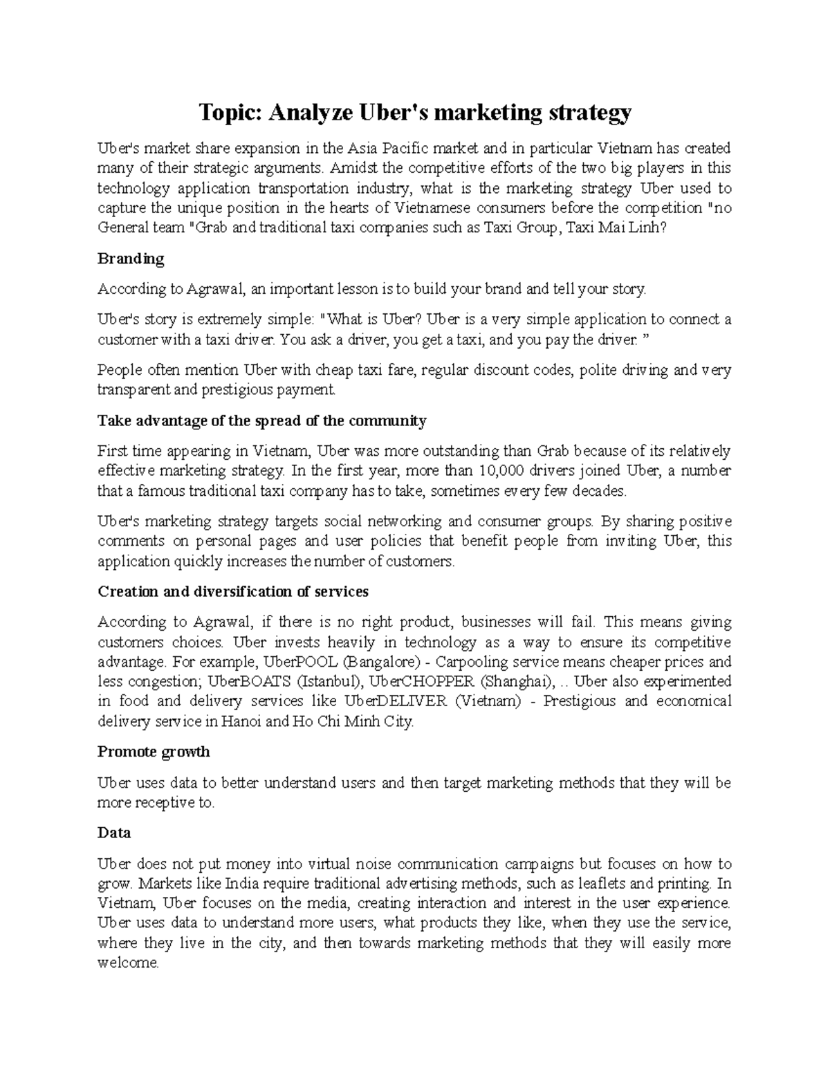 Analysis of marketing strategy of Uber - Topic: Analyze Uber's ...
