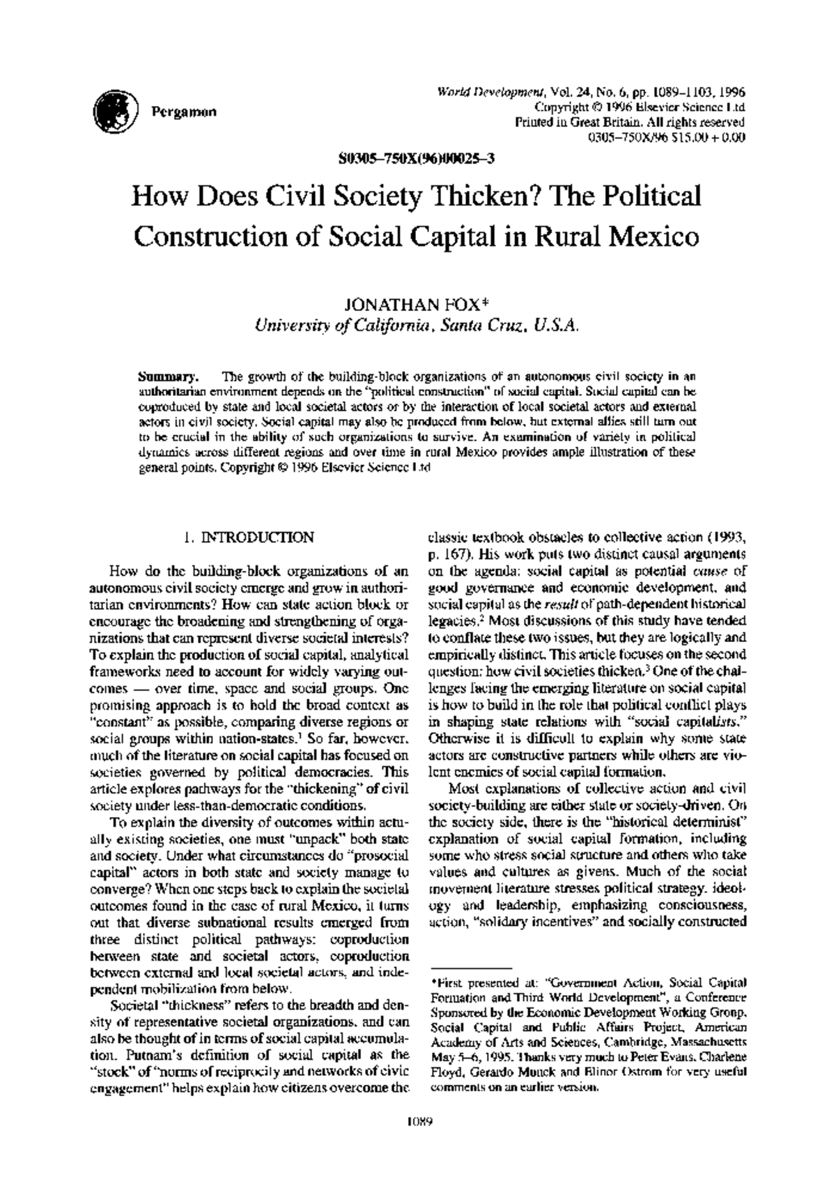 How Does Civil Society Thicken The Political Construction of Social ...