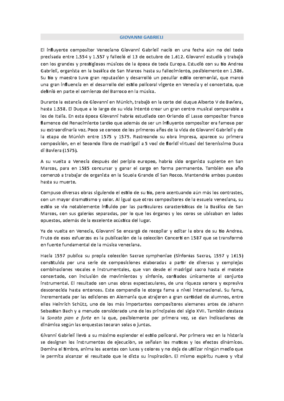 Biografía Giovanni Gabrieli - GIOVANNI GABRIELI El influyente ...