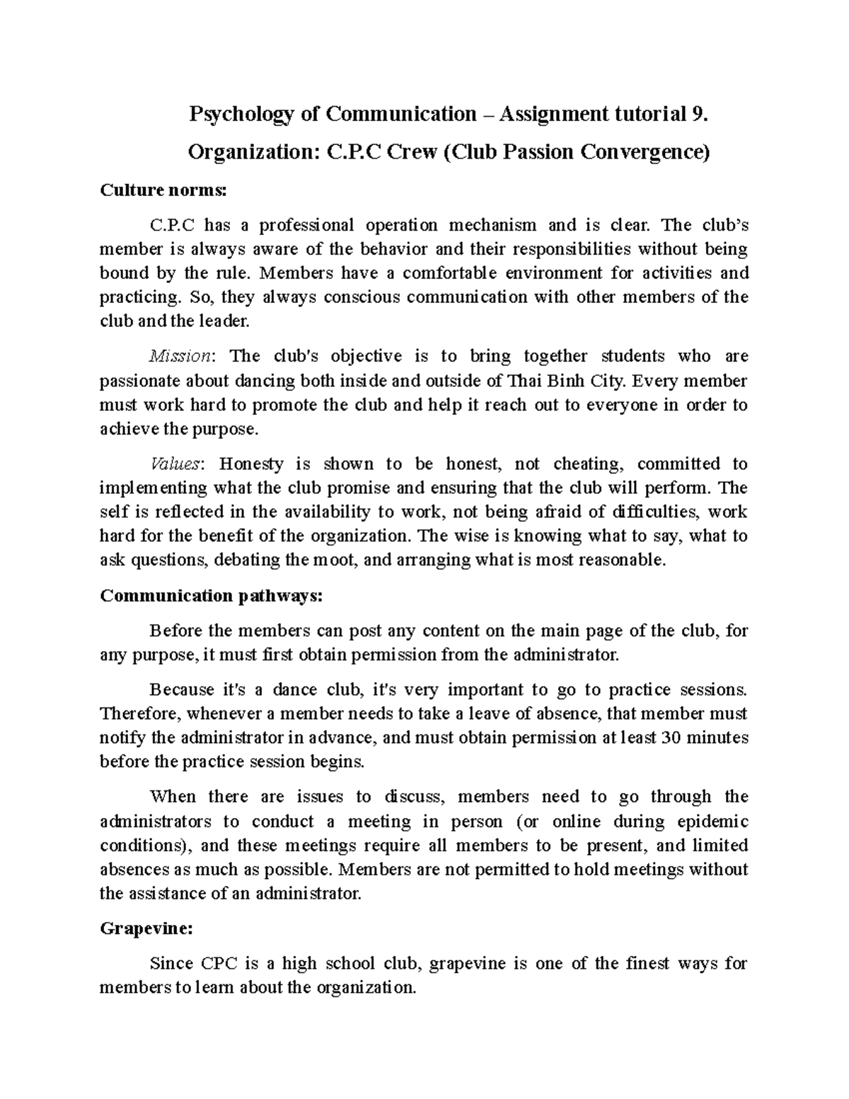 Psychology of Communication - Organization: C.P Crew (Club Passion ...