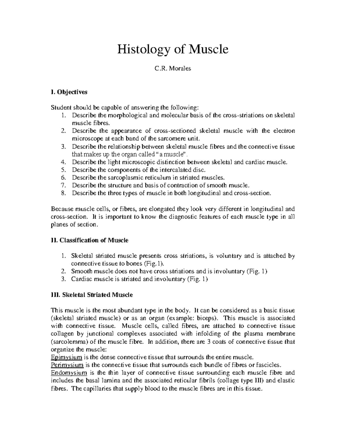 Muscle (Text) - Histology of Muscle C. Morales I. Objectives Student ...