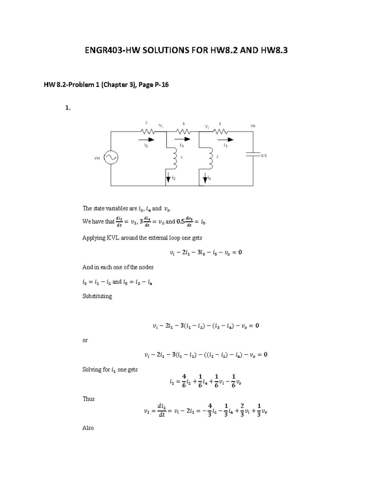 HW8.2 & HW8.3 Solutions - ENGR403-HW SOLUTIONS FOR HW8 AND HW8. HW 8-Problem 1 (Chapter 3), Page ...